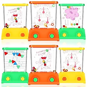 Sumind 6 Pieces Handheld Water Game Miniature Aqua with Fish Basketball Ring Toss Handheld Toys New Year Fun Gifts Travel Games for Kids & Adults(Chic Style)