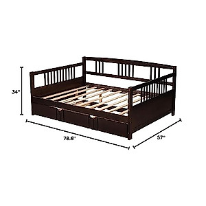 ERDAYE Full Size Daybed Wood Bed with Twin Size Trundle Bed, Espresso
