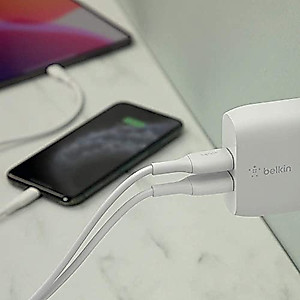 Belkin 24W Dual Port USB Wall Charger - iPhone Fast Charging - USB Charging Block for Power Bank, iPhone 14, iPhone13, iPhone 12, iPhone 11, iPad Pro, Samsung & More, iPhone Cable Not Included