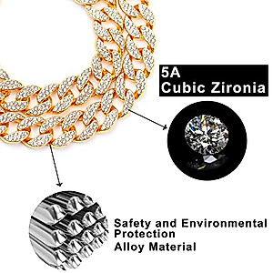 Cuban Link Dog Collar Diamond Gold Chain Dog Collar Walking Metal Gold Chain for Dogs with Design Secure Buckle,Pet Cuban Collar Jewelry Accessories for Small, Medium, Large Dogs and Cats