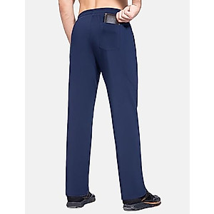 BALEAF Men's Fleece Lined Pants Winter Athletic Workout Hiking Track Thermal Warm Open Bottom Sweatpants with Zipper Pockets Blue 2XL