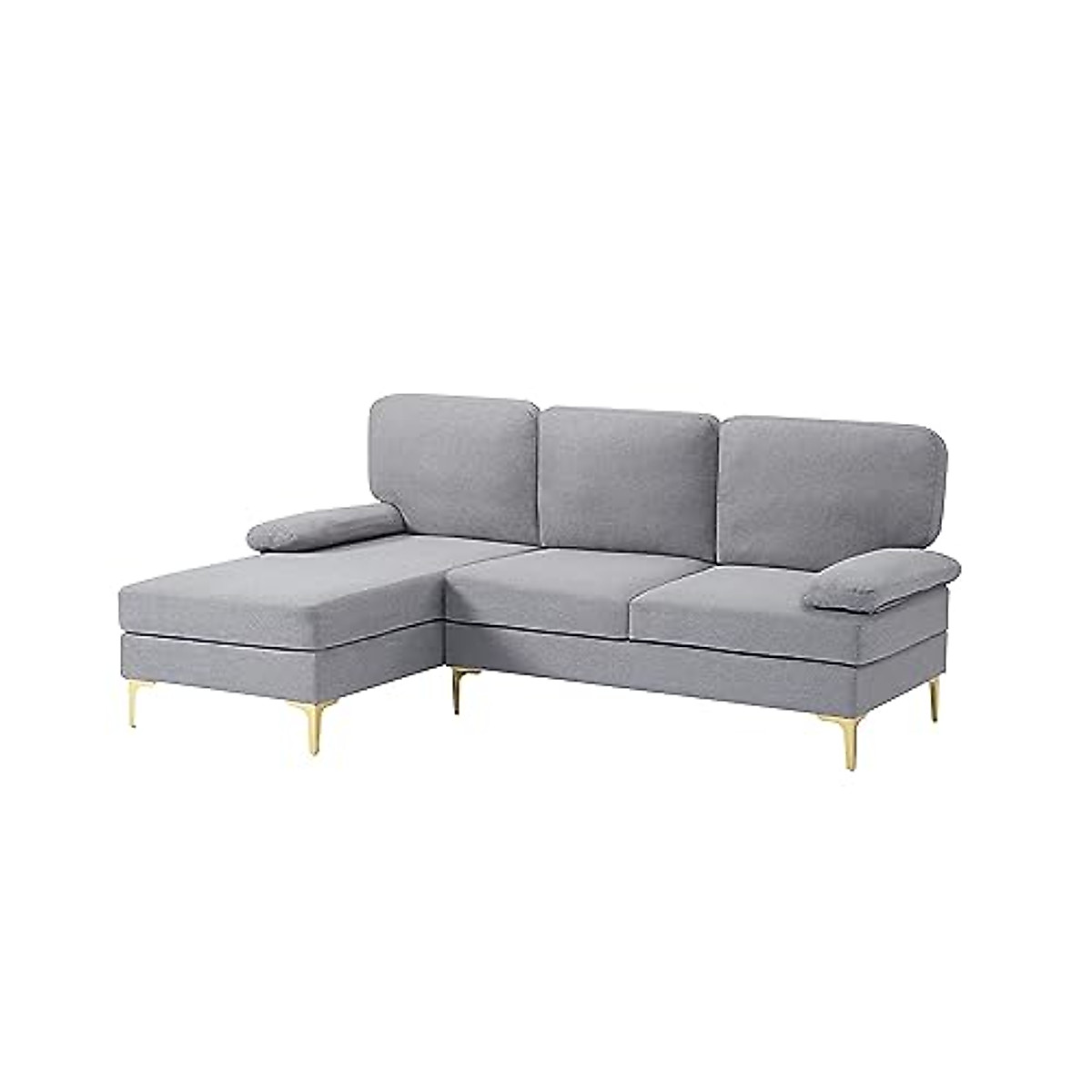 Goohome 79.5'' Linen L-Shaped Left-Hand Facing Sectional Sofa Metal Legs and 2 Detachable Armrest Pillows, Modern 3-Seater Fabric Couches for Living Room Apartment Small Space, A-Light Grey