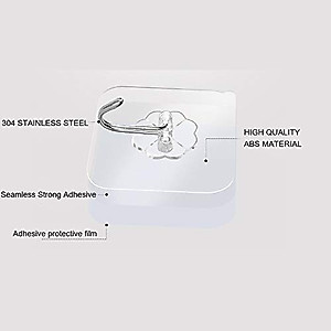 CMANI Wall Hooks 17lb(Max) Transparent Reusable Seamless Hooks,Waterproof and Oilproof,Bathroom Kitchen Heavy Duty Self Adhesive Hooks,10 Pack…