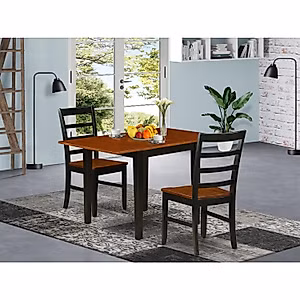 HomeStock Country Cottage 3-Pc Dining Table Set Includes A Small Table and 2 Kitchen Chairs with Solid Wood Seat and Ladder Back, Black and Cherry Finish