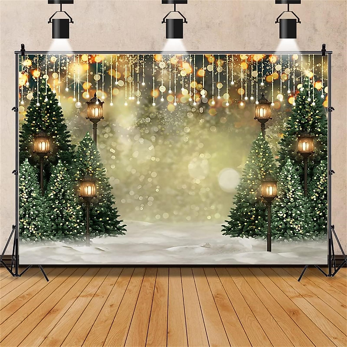 Yeele 15x10ft Merry Christmas Backdrops Glitter Xmas Pine Tree Photography Background Winter Wonderland Snow Night Vinyl Wallpaper Happy New Year Christmas Party Decorations Banner