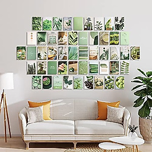 50 Pcs Boho Room Decor Aesthetic Pictures Wall Collage Kit, Photo Collection Collage Dorm Wall Decor for Teen Girls and Women, Double-Sided Art Print, Beige Green Posters Minimalist Wall Art Bedroom Decor