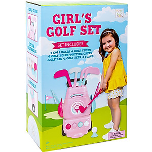 Hapinest Girl Toddler Golf Set, Mini Golf Set for Kids Girls Golf Clubs 8 Balls, 4 Clubs Putting Green Holes Bag Tees & Flags, Outdoor/Indoor Kids Golf Set Toy, Kids Golf Clubs 3-5 Years Old