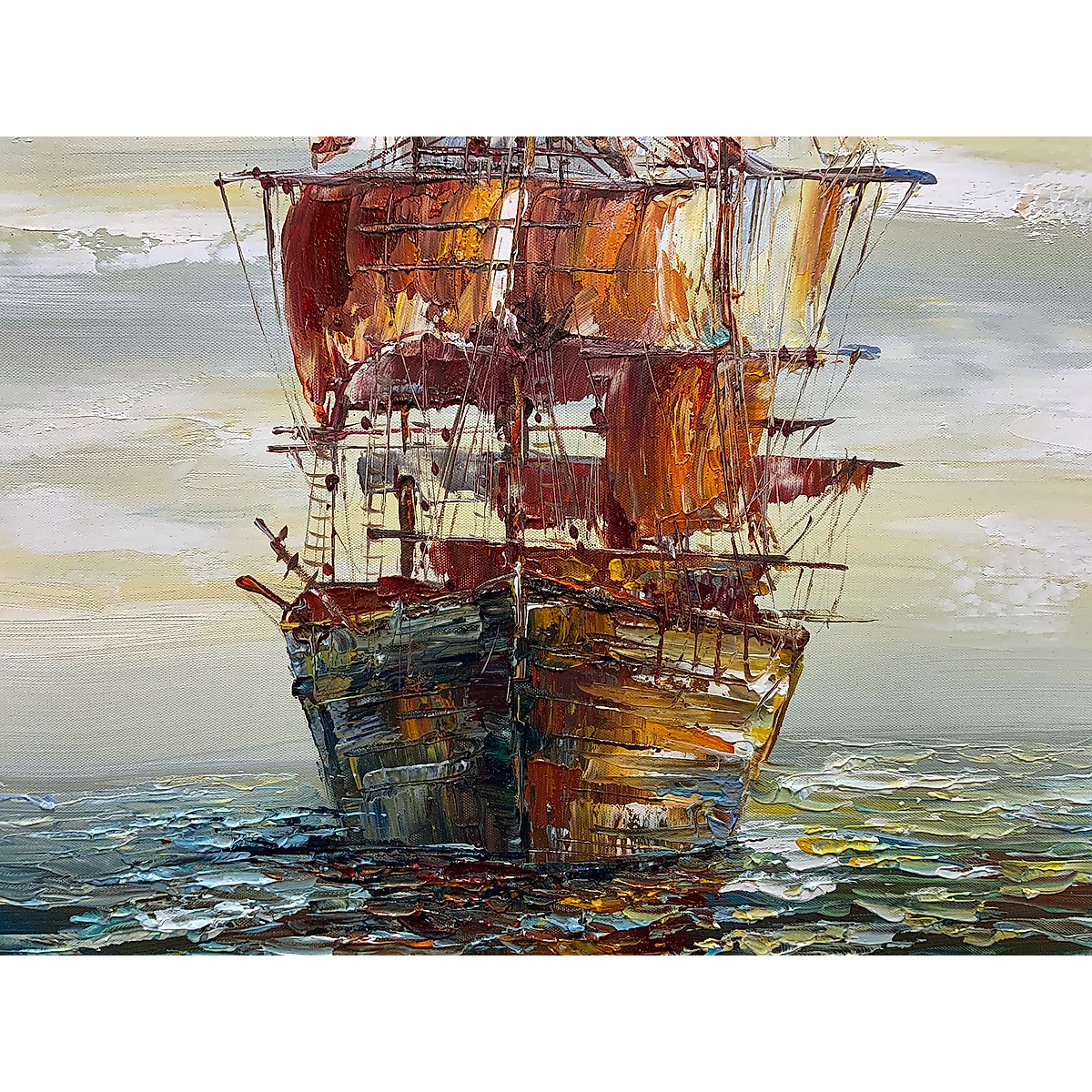 V-inspire Art,24x36 Inch Modern Abstract Hand painted Sailboat Oil Paintings Acrylic Painted Canvas Wall Art Decor for Living room Bedroom Dining room Artwork for Home Walls
