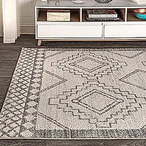 JONATHAN Y MOH200B-8 Amir Moroccan Beni Souk Indoor Area-Rug Bohemian Farmhouse Rustic Geometric Easy-Cleaning Bedroom Kitchen Living Room Non Shedding, 8 X 10, Cream,Gray