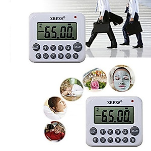 XREXS Digital Kitchen Timer Magnetic Countdown Up Cooking Timer Clock with Magnet Back and Clip, Loud Alarm, Large Display Minutes and Seconds Directly Input-White (2 Battery Included) (DC-12)