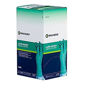 HALYARD Surgical Glove, Latex Micro, 7.5 mil Thick, Individually Wrapped Pairs, Powder Free, Sterile, 7.5 Medium, Teal, SGL60075 (Box of 50 Pairs - 100 Total)