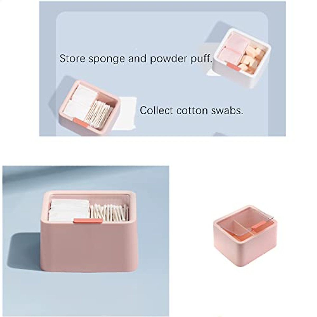 Storage Organizer, Bathroom Organizer Cotton Pad, 2 Grids Separate Cotton Swabs Dispenser, Plastic Storage Box  for Bathroom Home Office Storage (Pink)
