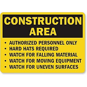 SmartSign "Construction Area - Authorized Personnel Only, Hard Hats Required" Sign | 10" x 14" Aluminum