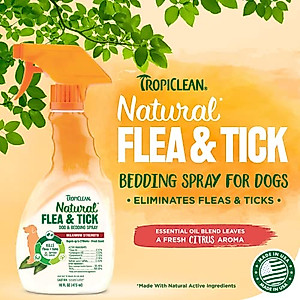 TropiClean Natural Flea and Tick Spray for Dogs & Bedding Maximum Strength Flea Spray for Home Family-Friendly & Safe Made in the USA 16oz