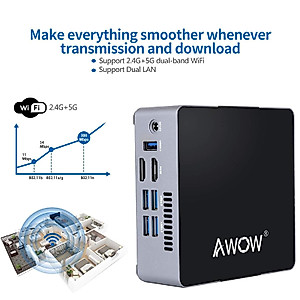 AWOW Mini PC Intel Celeron J3455 6GB DDR4, 256GB SSD, Mini Desktop Computer, AK34 Micro PC, Windows 10 Pro, Quad Core, Dual Gigabit Ethernet NIC, Dual HDMI, 5X USB3.0, 4K UHD, Bluetooth