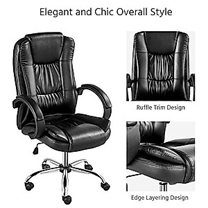 Yaheetech Executive Office Desk Chair, High-Back Ergonomic Computer Chair, Swivel Conference Chair, Rolling Task Chair Bonded Leather with Lumbar Support, Armrest