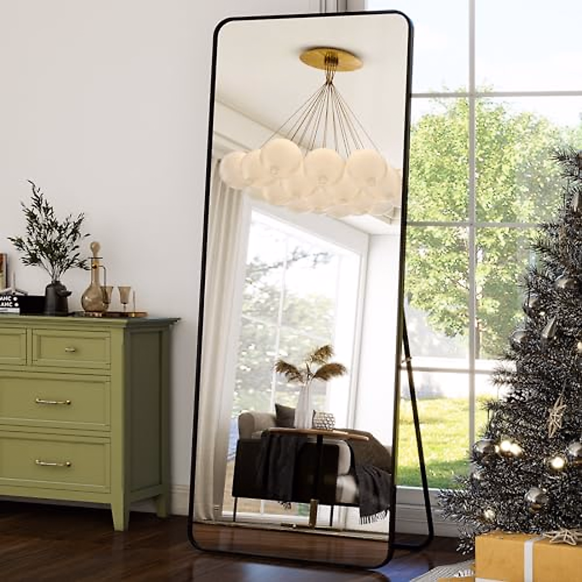 HARRITPURE Full Length Mirror 64"x21" Rounded Corner Aluminum Frame Black Full Body Floor Mirror Rectangle Standing Mirrors for Living Room Bedroom Cloakroom