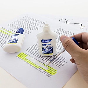 BAZIC Correction Fluid (0.7 oz / 20 ml), Foam Brush Applicator, Instant Corrections Pen White Out Wipe Out Liquid (2/Pack), 2-Packs