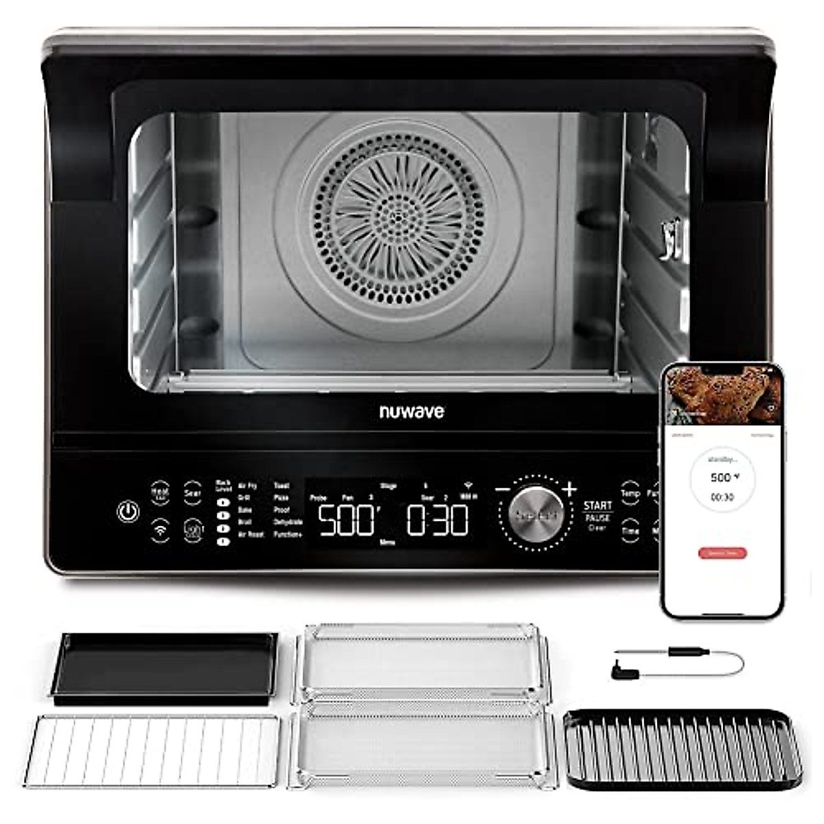NuWave TODD ENGLISH iQ360 Digital Smart Oven, 20-in-1 Convection Infrared Grill Griddle Combo, 34-Qt Mega Capacity, 1800 Watts, Adjustable Triple Surround Heat Zones, Smart Thermometer, WIFI Enabled