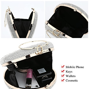 UBORSE Round Rhinestones Clutch Purse for Women Formal Evening Bag Sparkly Wedding Bridal Clutch Purse Prom Party Handbag Silver