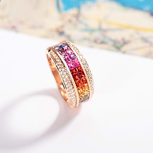 KnBoB Women Rainbow Square Shape 2.32ct Sapphire Ring 18K Gold Promise Wedding Engagement Bridal Anniversary Ring Size 4.5