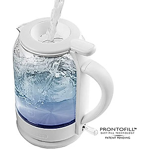 OVENTE Electric Glass Kettle 1.5 Liter 1500W Instant Hot Water Boiler Heater with ProntoFill Tech, Boil-Dry Protection, Automatic Shut Off, Fast Boiling for Tea & Coffee, White KG516W