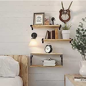 WOPITUES Floating Shelves Wall Mounted, Wood Bathroom Shelves with Extra Storage Shelf, Rustic Wall Shelves for Bathroom, Bedroom, Kitchen, Living Room, Plants - Light Brown
