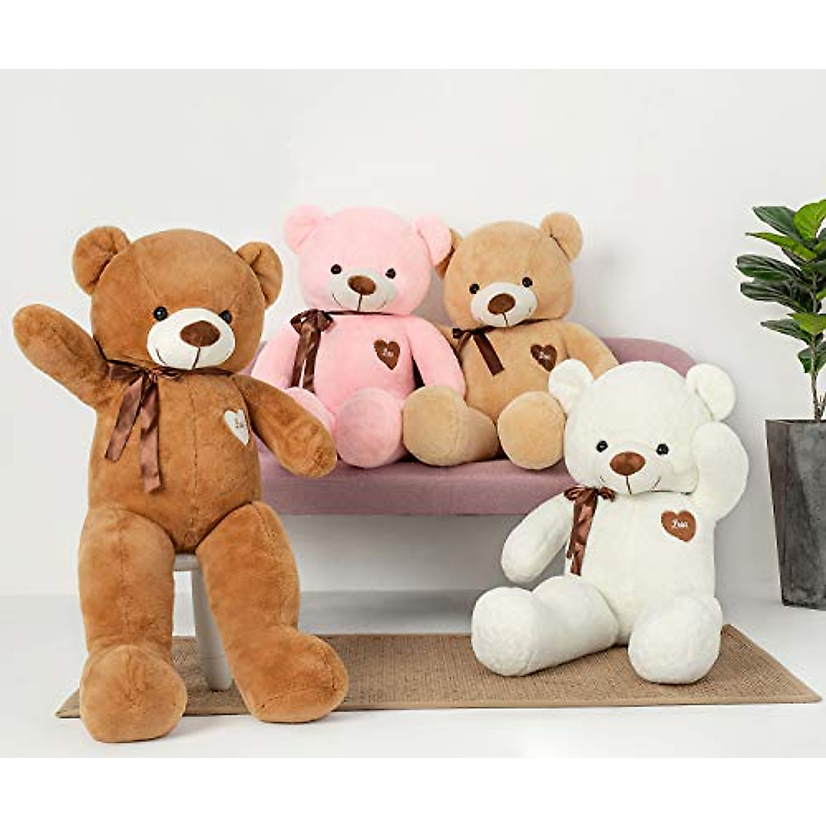 YunNasi Big Teddy Bear Stuffed Animal 31.5 Inch Giant Teddy Bear with Love Heart Large Plush Toy Huge Soft Doll Gift for Kids Girls Girlfriend on Birthday Valentine's Day Christmas Baby Shower Brown