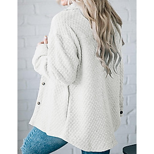ZESICA Women's Casual Long Sleeve Button Down Loose Lightweight Shacket Shirt Jacket Coat Outerwear with Pockets,White,Medium