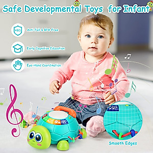 Bilingual Musical Turtle Baby Toys 6 to 12 Months, Development Toy for 6 7 8 9 Month Old Boy Girl, 8-in-1 Educational Crawling Infant Toy w/Light Music, Christmas Easter Gift for 3 4 5 6-12 18 Month