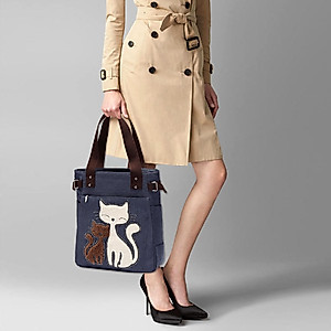 KAUKKO Women Canvas Handbag Shoulder Bag Cat Big Tote Bag