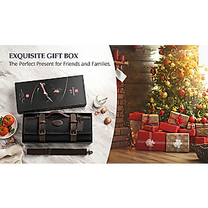 XINZUO Chef Knife Roll Bag Professional,16oz Waxed Canvas and Crazy Horse Leather,12 Slots Plus 2 Zipper Pockets,Adjustable Shoulder Strap-Travel Tool Roll Pouch(Bag Only)