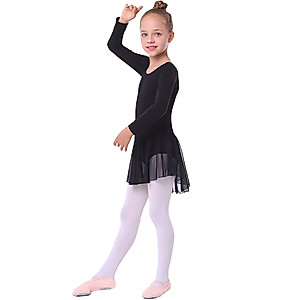 MdnMd Long Sleeve Dance Leotard Ballet Dress Clothes for Ballerina Girls (Age 6-8, Black)