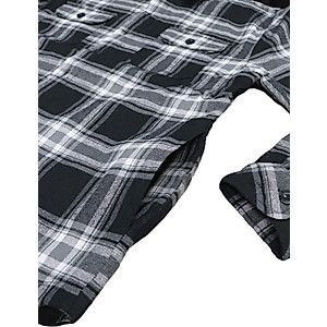 URBANJ Men's Long Sleeve Heavy Weight Quilted Lined Plaid Flannel Shirt Jacket (XL, P2212 Black)