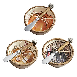 Mud Pie, Turkey, Enamel Harvest Dip Bowl Set, cup 3" x 5" dia | spreader 6 1/2"