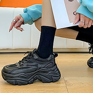 CHENSAN Women's Chunky Sneakers Platform Walking Shoes Breathable Casual Shoe (5,Black)
