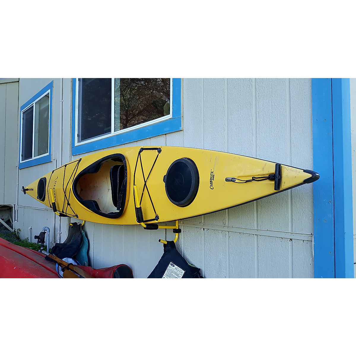 Suspenz Kayak Folding Storage Rack, Wall Hangers, Hooks, Indoor & Outdoor Use, Weight Capacity 75 lbs, Yellow, (12-8601)
