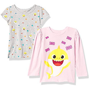 Nickelodeon baby girls Shark 2-piece T-shirt Bundle Set - Toddler Girl Size 2t-5t Mommy Shark, Daddy Shark T Shirt, Light Pink/Heather Grey, 3 US