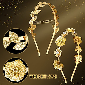 XunYee 6 Pcs Gold Leaf Headbands Set Pearl Headbands for Women Greek Goddess Accessories Flower Faux Pearls Headband Gold Metal Prom Headpiece Crown Bridal Hairband for Women Girl (Graceful Style)