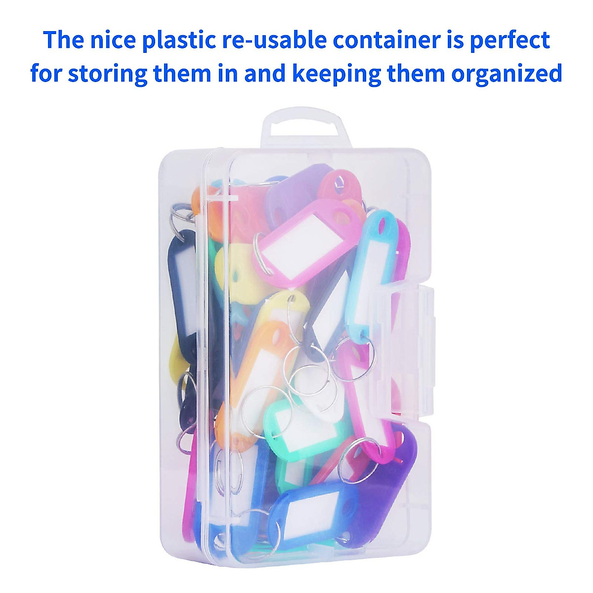 Cuttte 50 Pack Plastic Key Tags with Container, Key Labels with Ring and Label Window, 10 Colors