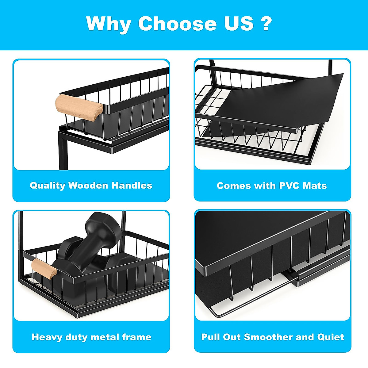 Under Sink Organizers, 2 Tier Pull Out Organizer and Storage, Upgraded Metal Storage Shelves with Sliding Basket, Cabinet or Countertop Organizer for Kitchen Bathroom (1 PC)