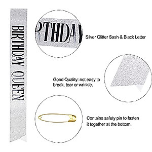 KICOSY Birthday Crown for Women Birthday Sash and Crown Silver Birthday Decorations Crystal Tiara and Birthday Queen Sash Party Favor Gifts for Women and Girls Hair Accessories