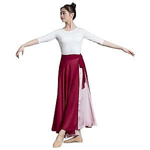 ROYAL SMEELA Women Lyrical Dance Skirt Long Ballet Wrap Skirt Flowy Maxi Skirts for Ballerina Modern Contemporary Dance Skirt Jujube Red