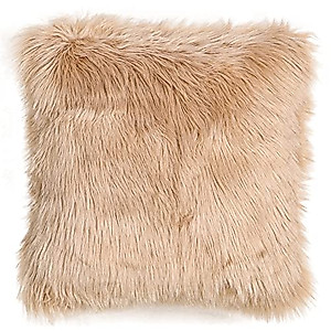 seemehappy 18" x 18" Khaki Fluffy Throw Pillow Cover with Insert Included Faux Fur Throw Pillows Decorative Fuzzy Pillows Furry Pillows Cushions for Chair Couch Bedroom