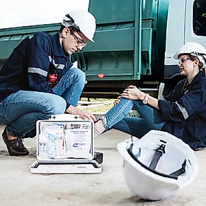 MFASCO Vehicle First Aid Kit - Compact Metal Kit - Portable & Mountable - Safety Kit for Commercial Vehicles & Workplace - DOT ANSI OSHA Compliant - Includes 112 Pcs Work Essential First Aid Supplies