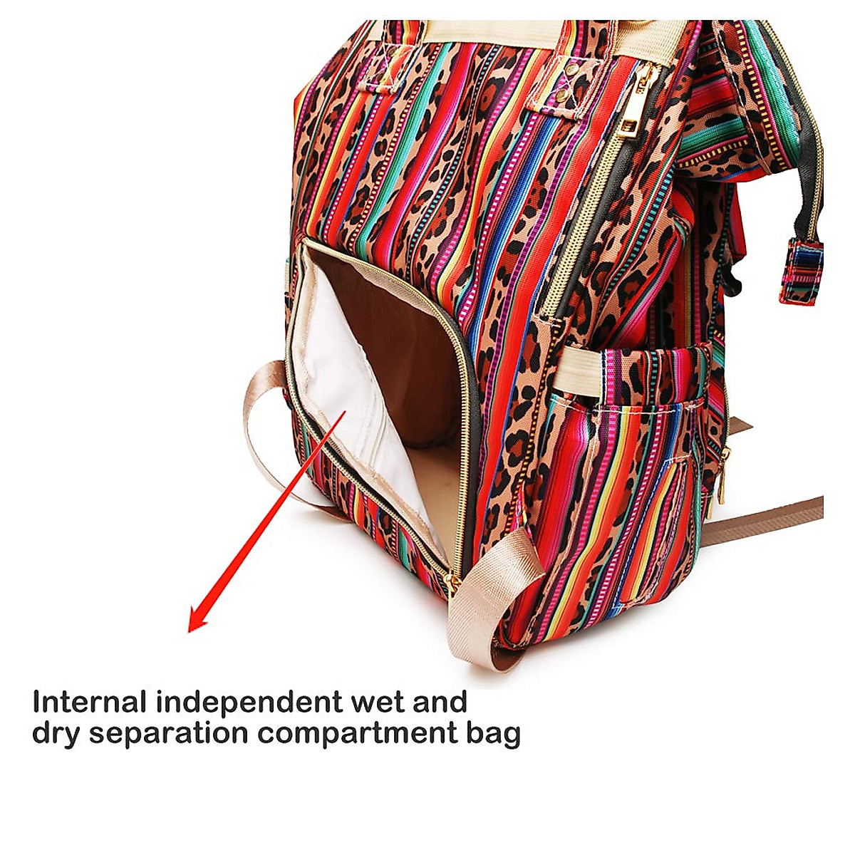 JIU HONG CHAO Diaper Bag Backpack Colorful Cheetah print Diaper Bags with Insulated Bottle Pockets for Baby Care Western Travel Backpack Gifts for Women Mom (leopard stripe)