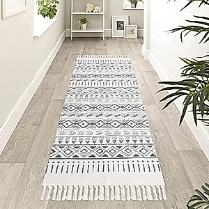Pauwer Cotton Area Rug Set 2 Piece 4.2'x2'+3'x2' Hand Woven Cotton Rugs with Tassel Washable Cotton Throw Rugs Runner for Kitchen, Living Room, Bedroom