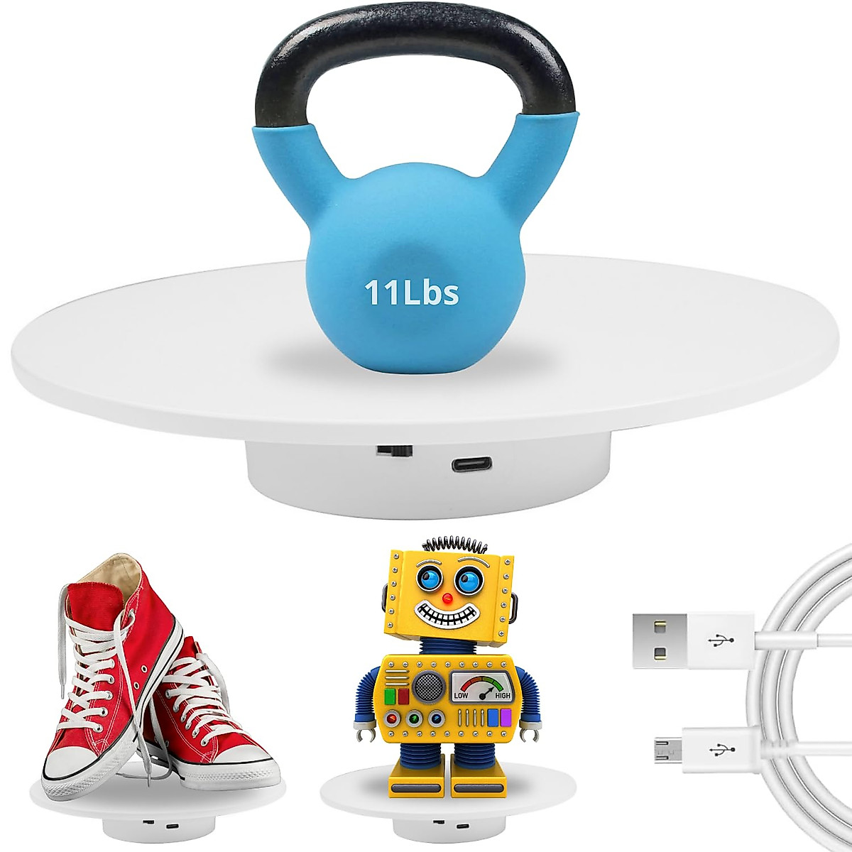 fotoconic 7.87 Inches/20cm Motorized Rotating Display Stand, 360 Electric Rotary Turntable Base Lazy Susan, Load-Bearing 11Lbs, for Photography Crafts Jewelry Toy Collectible Display (ND200C)