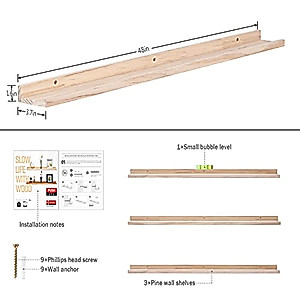 AZSKY 48 Inch Long Narrow Floating Shelves for Wall Storage Rustic Natural Wood Wall Shelf for Wall Décor Wall Bookshelf for Kids Room Picture Ledge Shelf a Set of 3
