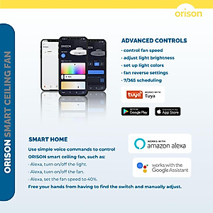 Orison Smart Ceiling Fans with Lights, 20'' Low Profile Ceiling Fan with Remote and App Control, Flush Mount Ceiling Fan with Voice Control, Compatible with Alexa & Google Home (White)